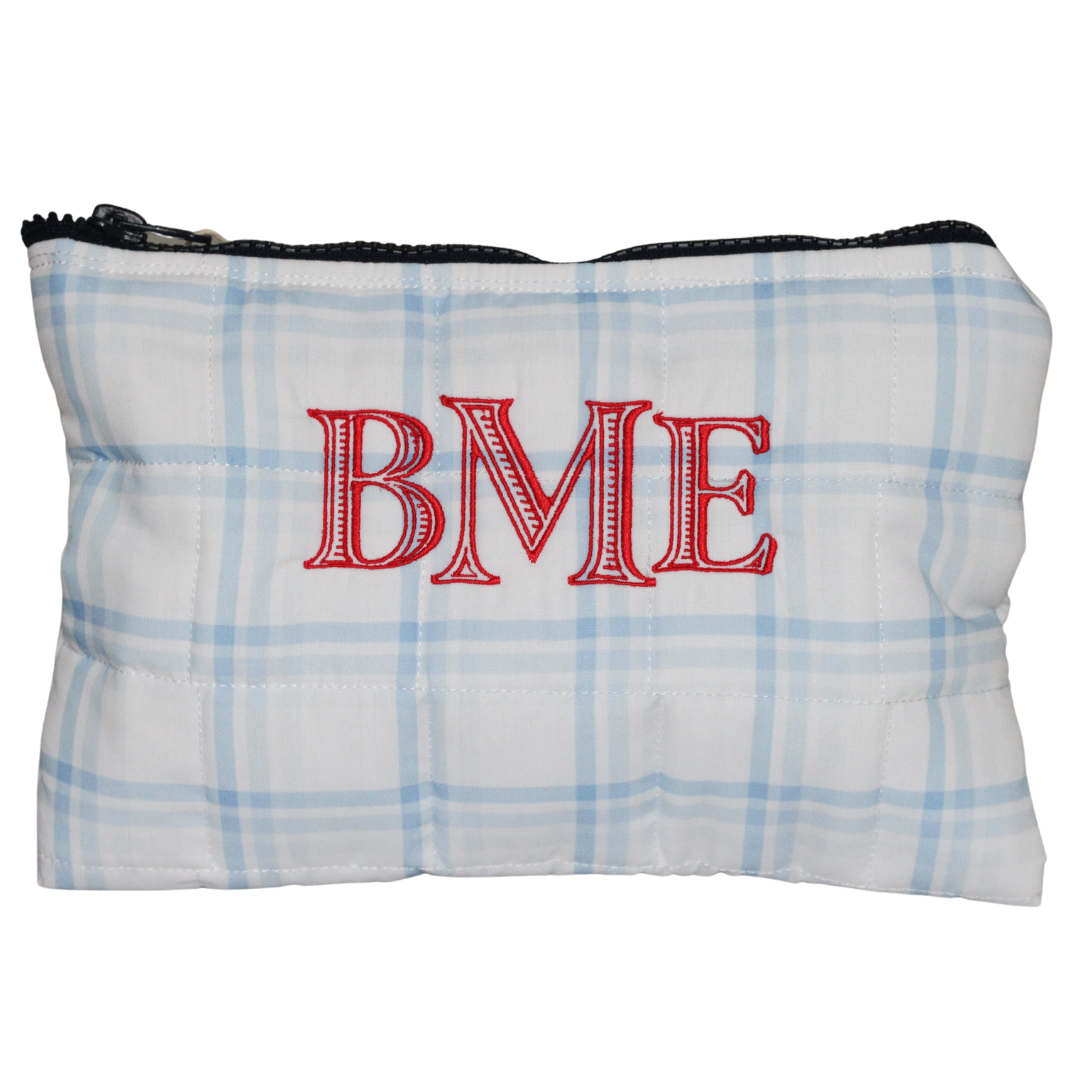 BLUE PLAID & NAVY SMALL ZIPPERED POUCH – Little Bear Smocks