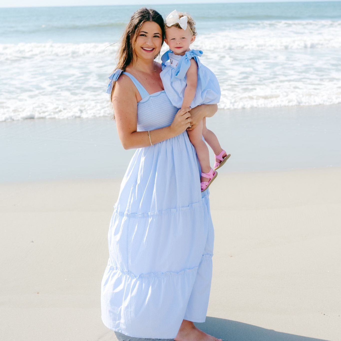 ADULT BLUE PINSTRIPED SMOCKED DRESS – Little Bear Smocks